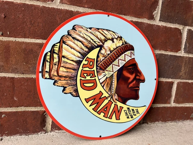 12” RED Man Indian Chewing Tobacco Heavy Metal Vintage Style Steel Sign ...