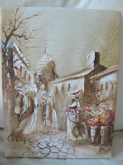 BORIS CHEZAR (1913-2008) City Street Scene Original Oil & Sand Painting ...