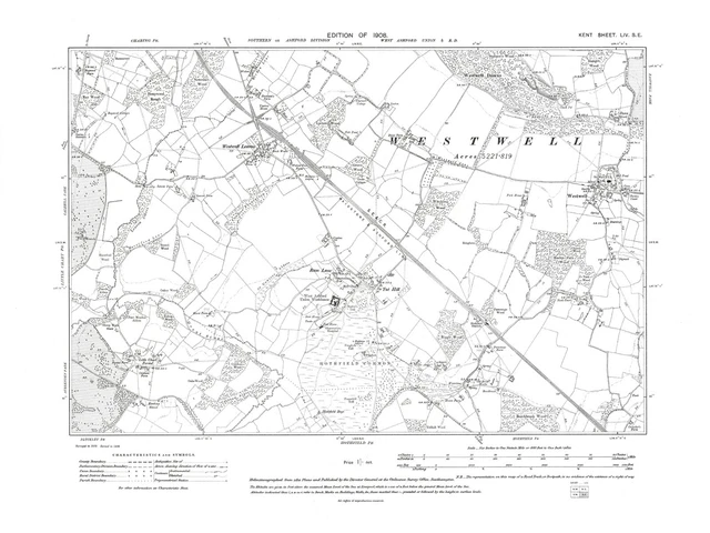 OLD MAP Westwell, Little Chart Forstal old OS Kent map 54-SE 1908 £18. ...