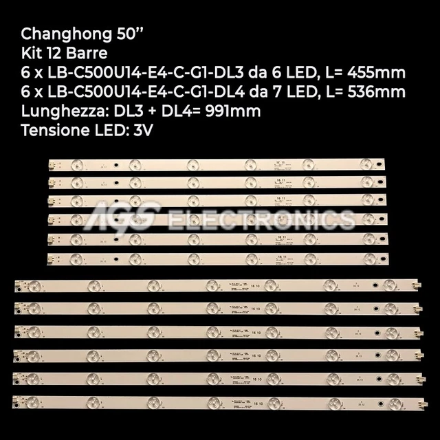 KIT 12 BARRES Bandes Tv Led Changhong Uhd50D5500Isx2, Lb-C500U14-E4-C-G1 EUR 58,90 - PicClick FR