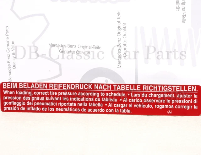ORIGINAL MERCEDES WARN Alu Aufkleber Reifendruck Pagode Heckflosse EUR ...