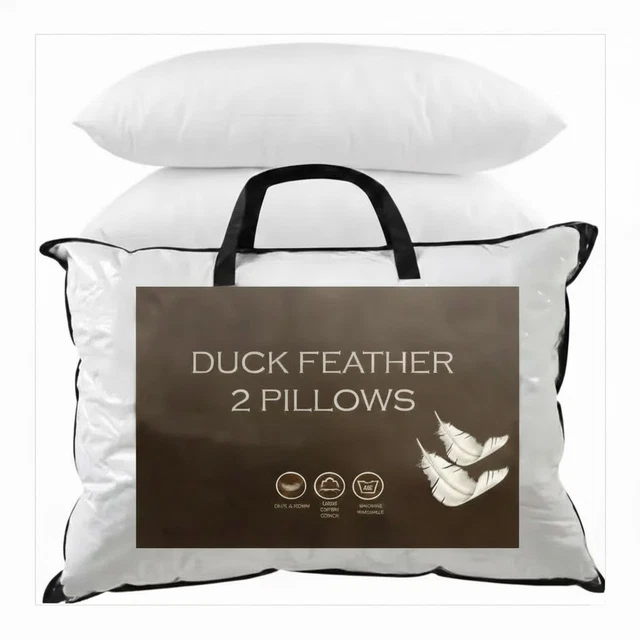 B DUCK FEATHER Pillows Set of 2 Hotel Quality Soft Medium Firm Bed ...
