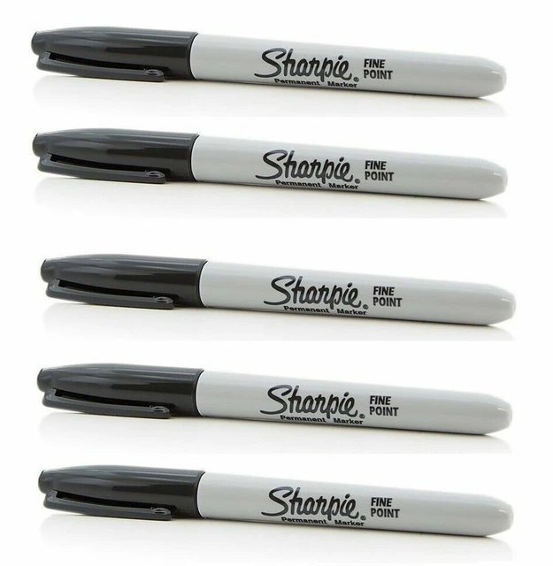 5 X SHARPIE Black Ink FINE Point Bullet Tip Permanent Marker Pens ...