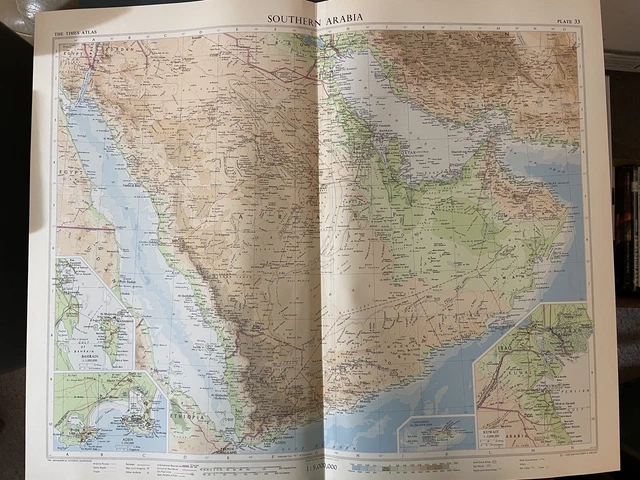 MAP OF SOUTHERN Arabia, Plate 33 Disbound 1959 Times Atlas - World ...
