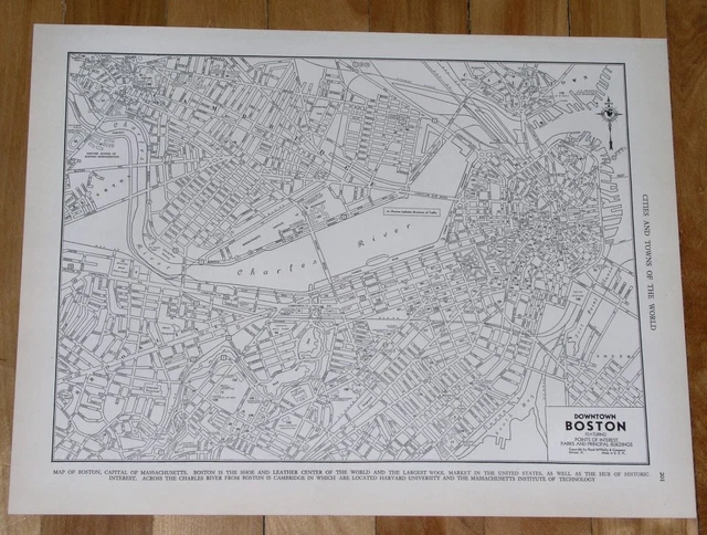 1937 ORIGINAL VINTAGE City Map Of Boston / Massachusetts £9.89 ...