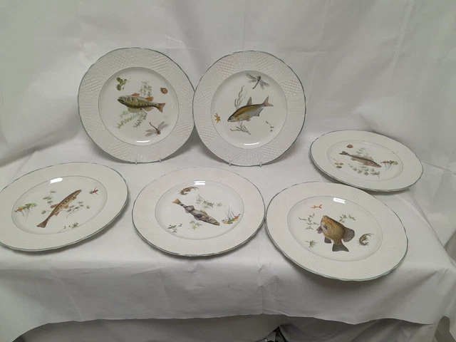 6 SIMPSONS POTTERY Marlborough Old English Ironstone Fish design plates ...
