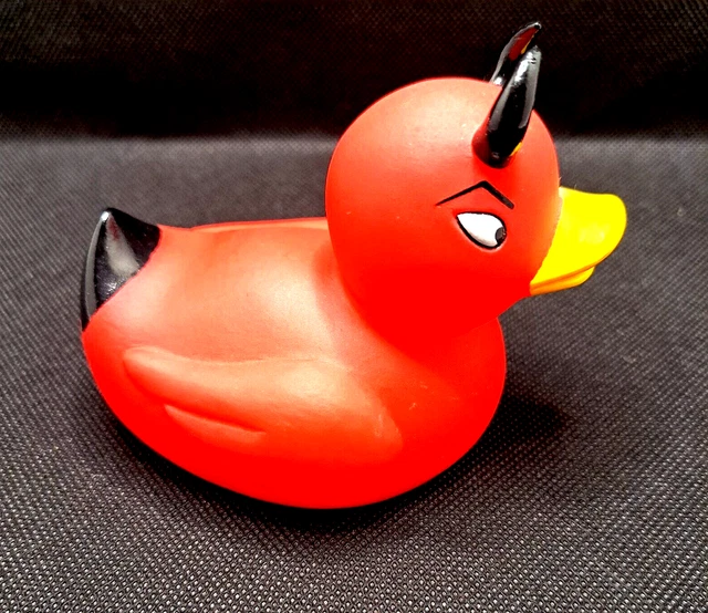VINTAGE 2000 DEVIL Duckie Rubber Duck Evil Accoutrements Red Ducky 3.5 ...