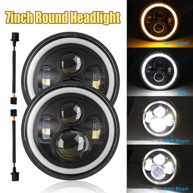FOR LAND ROVER Defender 90 110 130 7Inch LED Headlight Halo Angel Eyes ...