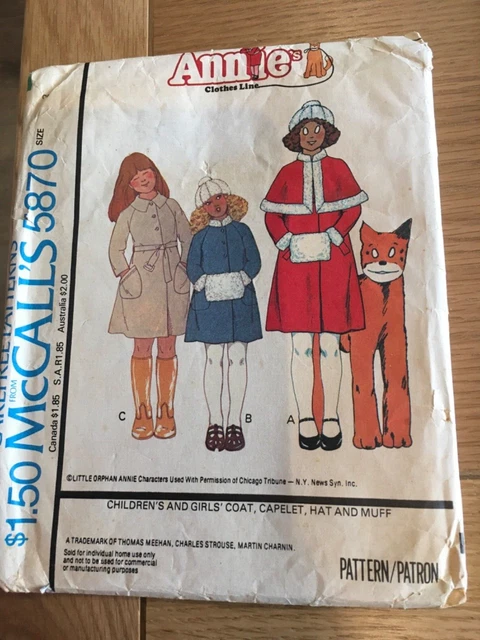 1977 ORIGINAL MCCALL’S ANNIE clothes line SEWING Pattern 5870 age 3 cut ...
