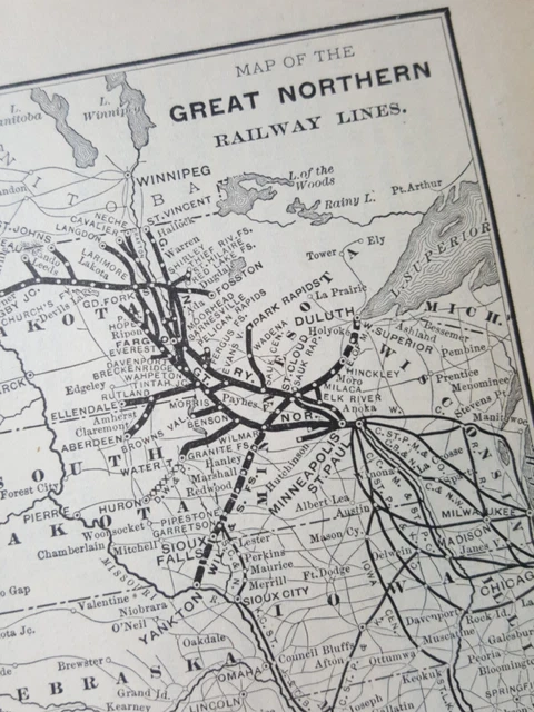 ORIGINAL 1897 RAILROAD route map GREAT NORTHERN RAILWAY Montana train ...