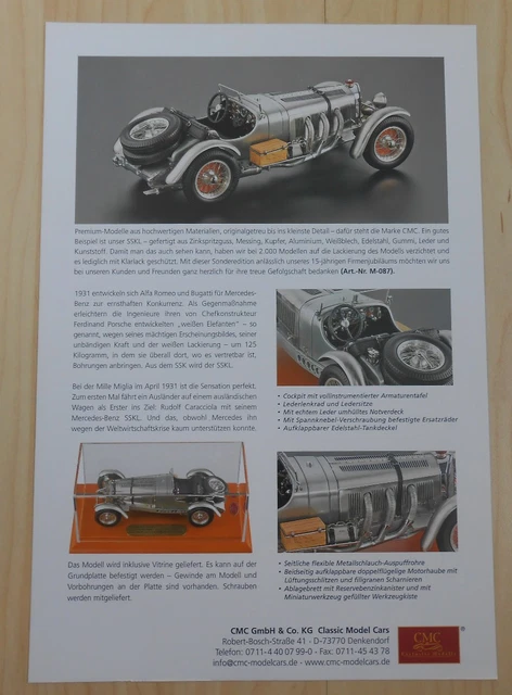 CMC MODELLAUTO KATALOG Infoblatt Mercedes-Benz SSKL Mille Miglia 1931 M ...