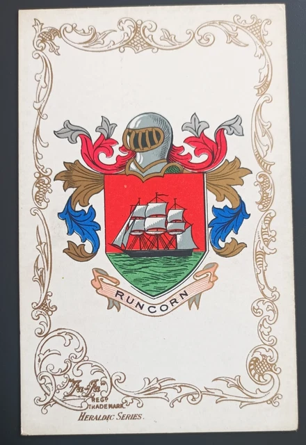 RUNCORN LOCAL HISTORY real photographic heraldic coat of arms postcard ...