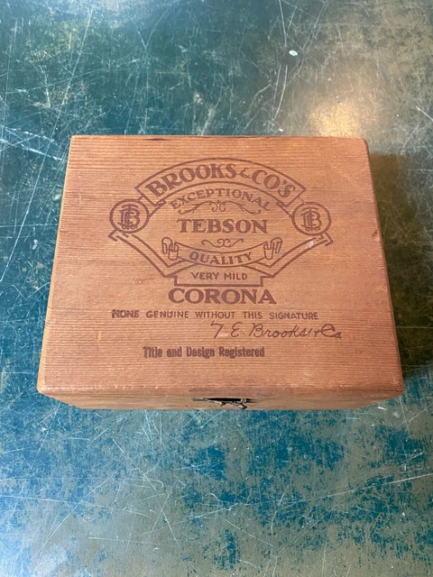 VINTAGE BROOKS AND Co's Tebson empty wooden cigar box. Corona Size £8. ...