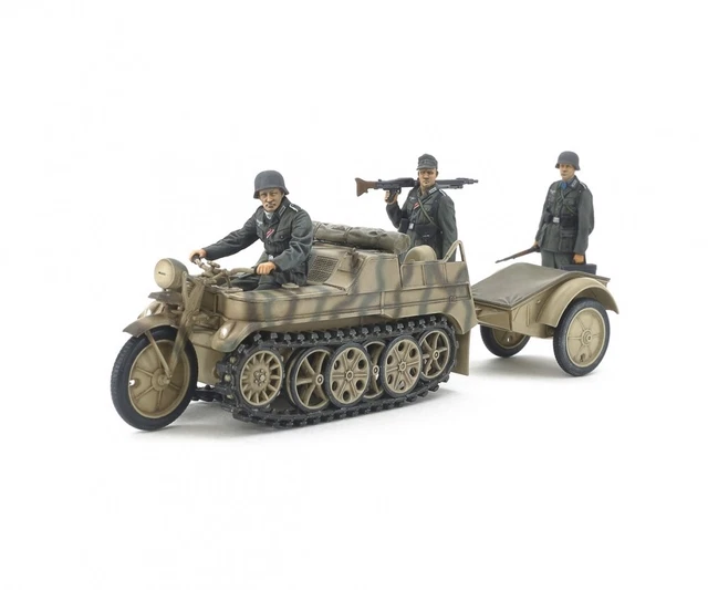 TAMIYA DEUTSCHE SD.KFZ.2 Kettenkrad mit Figuren und Anhänger 1:35 ...