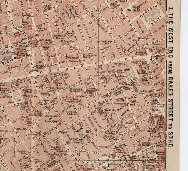 1889 ANTIQUE MAP Of London The West End From Baker Street To Soho ...