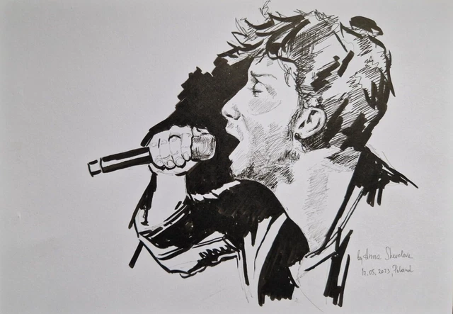 ORIGINAL INK DRAWING Singer Rock Music Man Portraint original art A4 £ ...