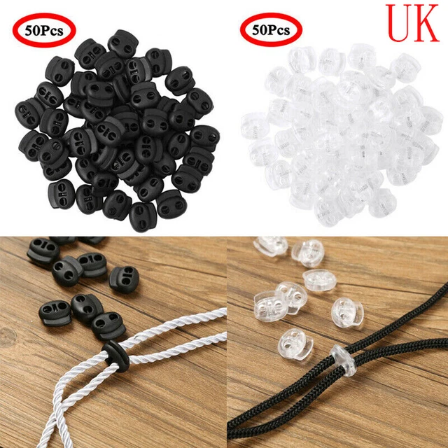 50PCS DOUBLE HOLE Cord Lock End Stop Toggle Spring Rope Stopper Sliding ...