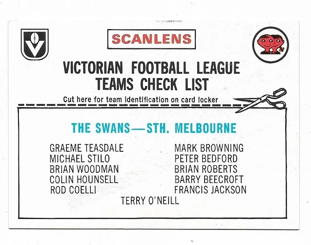 1976 SCANLENS CHECK List - South Melbourne (Near Mint) $20.00 - PicClick AU