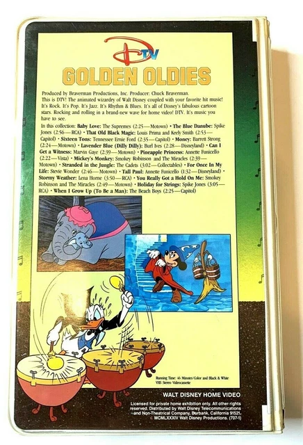 DISNEY VHS GOLDEN Oldies 1984 Animated Music Videos VTG White Clamshell ...