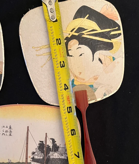 VINTAGE BEAUTIFUL SMALL Japanese Uchiwa Hand Fans Bamboo Handles Made ...
