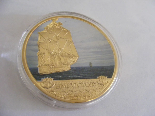 250TH ANNIVERSARY OF HMS Victory Proof coin medallion Gold plated 50mm ...