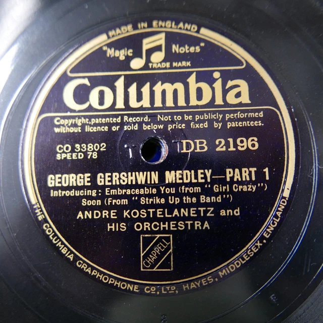 78 RPM ANDRE KOSTELANETZ george gershwin medley £15.00 - PicClick UK