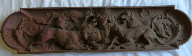 ANTIQUE RELIEF SCULPTURE wall panel frieze plaque hunting fox stag EUR ...