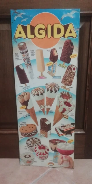 ALGIDA INSEGNA GELATI 1986 tabella gelato targa cartello prezzi lire ...