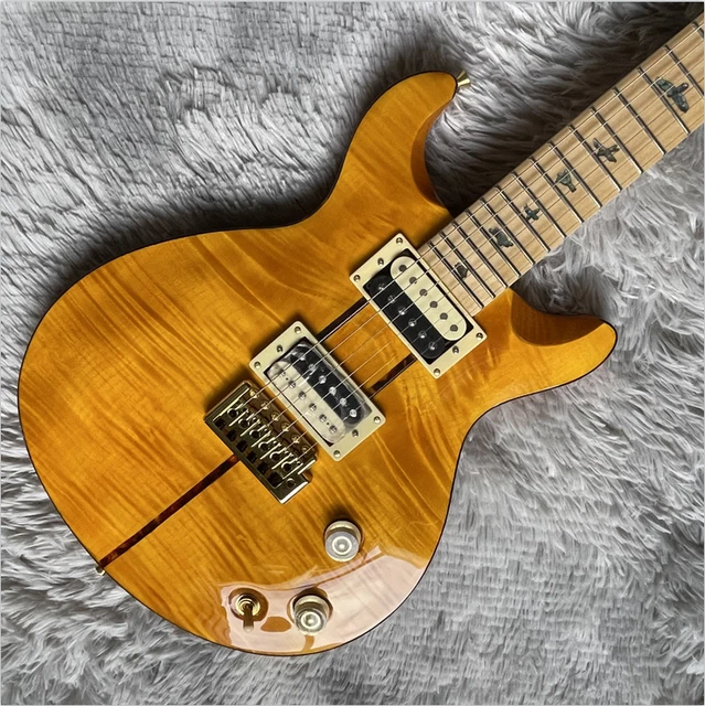 CUSTOM ELECTRIC GUITAR Yellow Flamed Maple Top Fire Inlay Maple ...