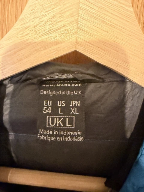 RAB MICROLIGHT LITE Puffer Down Jacket Blue Large L Light Mark £70.00 ...