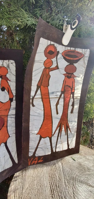 VINTAGE BATIK FABRIC Art Signed By Val African Women Baby Shopping ...