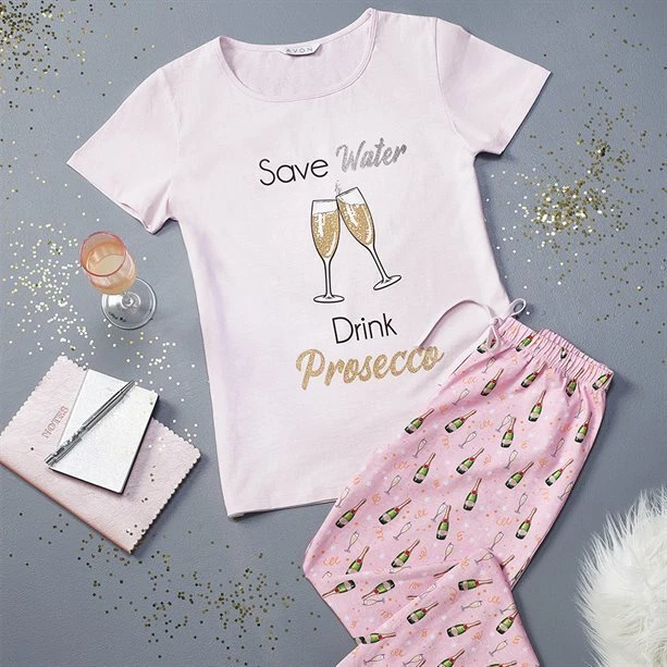 PROSECCO 'SAVE WATER' PJs pyjamas by Avon sizes 8-22 NEW sealed in bag ...