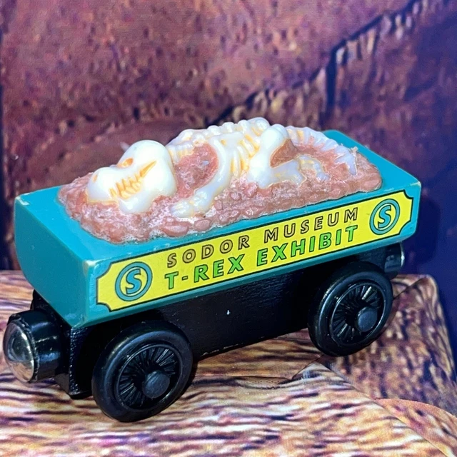 THOMAS TRAIN WOODEN Railway Sodor Museum T-Rex Exhibit Fossil Wagon ...