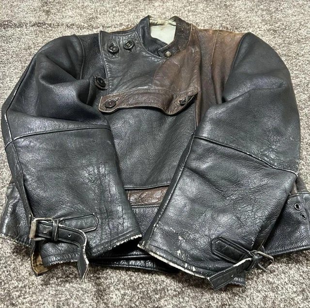 50S SWEDISH ARMY Motorcycle Jacket Leather Black × Brown Rare £938.24 ...