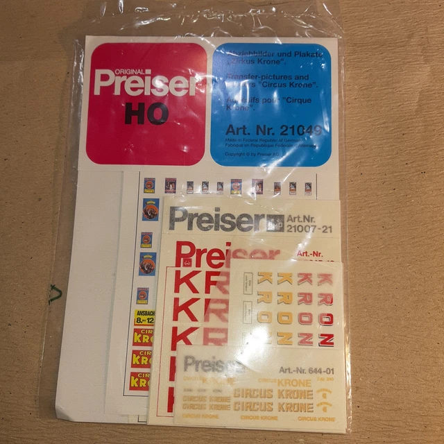 PREISER - FÜR Circus KRONE - Abziehbilder decals Nassschiebebilder ...
