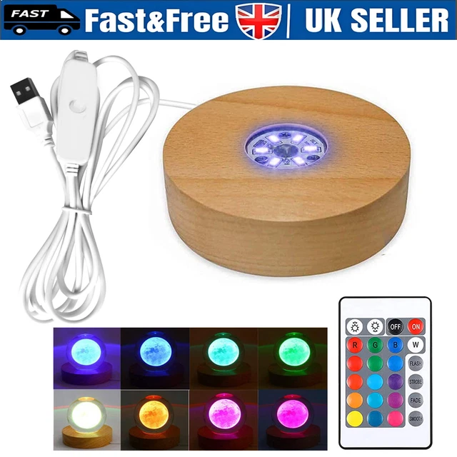 WOODEN LED LIGHT Display Base 3D Crystal Ball Stand Lamp Holder UK £6. ...