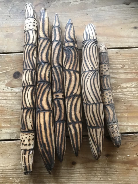 SET 6 ABORIGINAL Hand Carved Wire Burnt Clap Sticks - Various Sizes # 4 ...