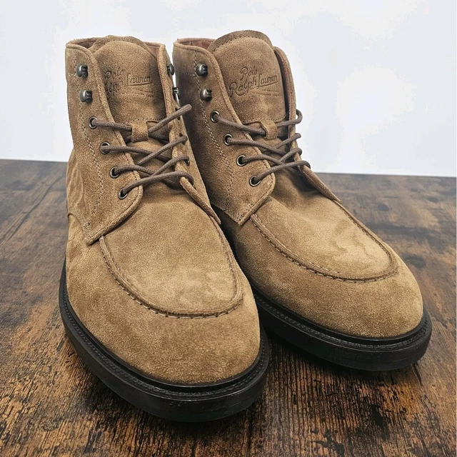 POLO RALPH LAUREN MI Lug Lace Apron Boots Italian Suede Mens 12 Ankle H ...