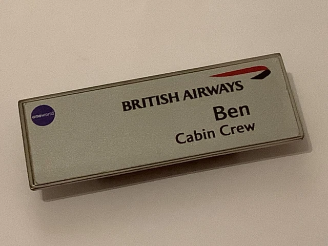 VINTAGE BRITISH AIRWAYS metal name pin badge BEN CABIN CREW 71x26mm ...