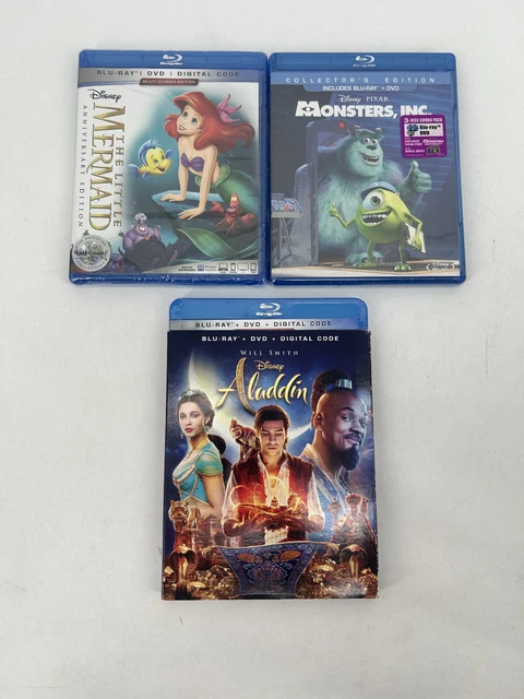LOT OF 3- Disney's Monsters Inc. Collector's Aladdin Little Mermaid Blu ...