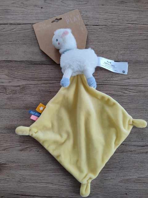 DOUDOU PLAT TAO Tape à L'Oeil Lama Blanc Jaune Bleu Neuf EUR 32,90 - PicClick FR