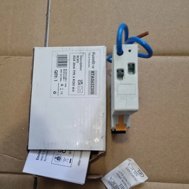 FUSEBOX 32A RCBO Type A Single Pole B Curve 30mA 6kA RTA063230B £14.00 - PicClick UK