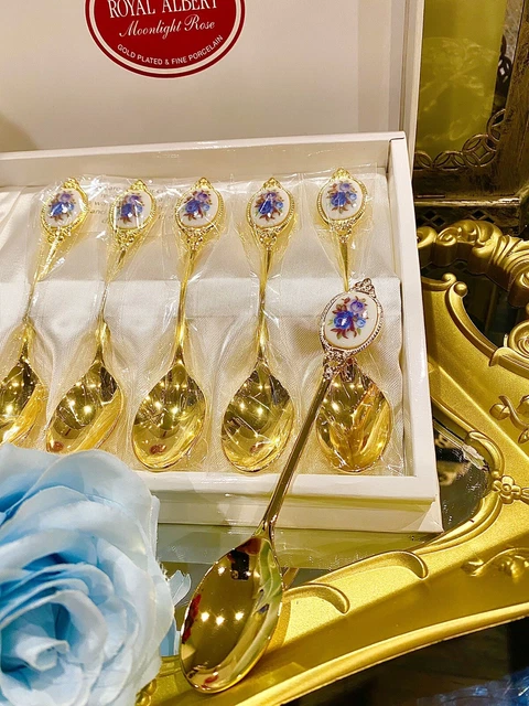 VINTAGE RARE ROYAL Albert Moonlight Rose Gold plated One TeaSpoon.New ...