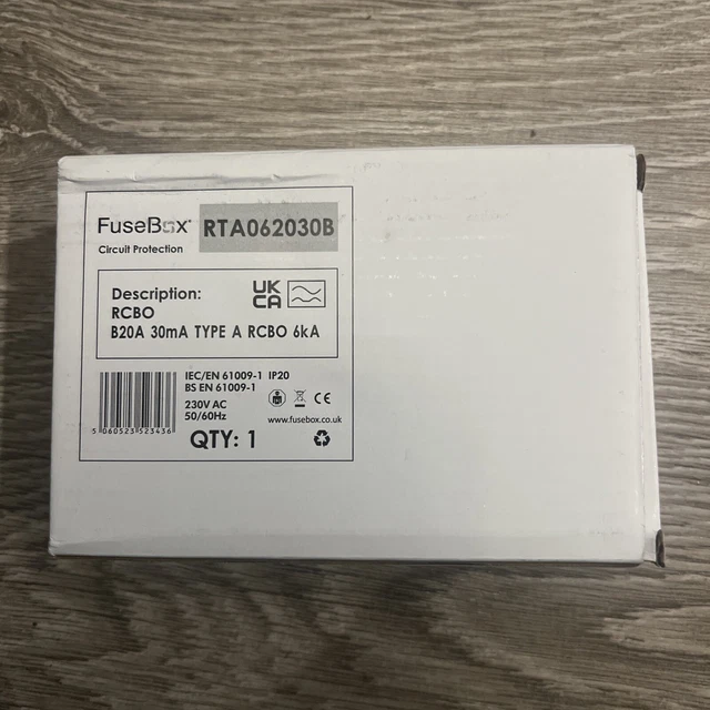 FUSEBOX RTA062030B 20A 30mA 6kA Type-A B-Curve 1P-N Pole RCBO £14.00 - PicClick UK