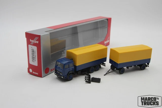HERPA IVECO MAGIRUS Planenhängerzug 3a/2a gelb/blau Nr. 309578 1:87 ...