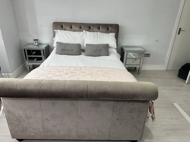 ‘NEXT’ WESTCOTT SLEIGH Double Bed Frame With Storage Dark Grey Velvet ...