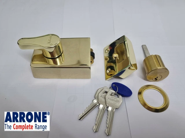 ROLLER BOLT 60MM Nightlatch Night Latch With Cylinder & 3 Keys In Brass ...