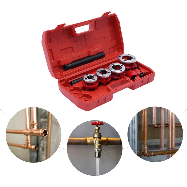 PIPE THREADING KIT Handheld Plumber Die Ratcheting Pipe Thread Threader ...
