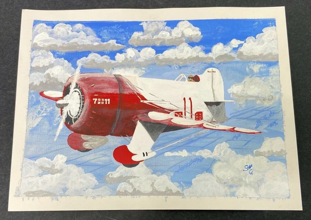 ORIGINAL VINTAGE GEE Bee R-1 Super Sportster Aircraft Signed Painting ...