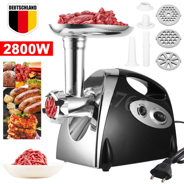 ELEKTRISCHER FLEISCHWOLF 2800W Max WurstfüllerZerkleiner Wurstmaschine Edelstahl EUR 41,96 ...